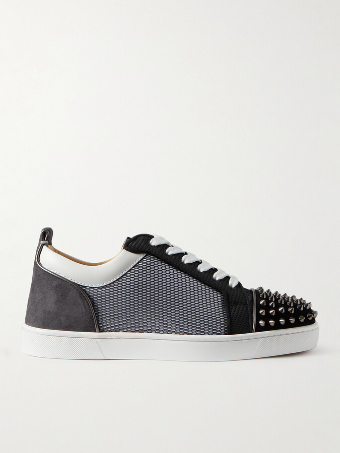 Christian Louboutin Louis Junior Spikes Suede-Trimmed Mesh and Leather ...