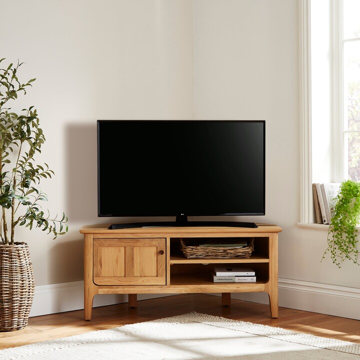 Dunelm Churchgate Walton Corner TV Unit for TVs up to 42", Oak Light ...