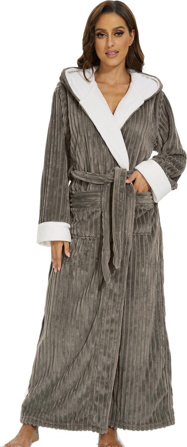 LOCIIXAT Women's Cosy Sherpa Fleece Dressing Gown Long Hooded Bathrobe ...