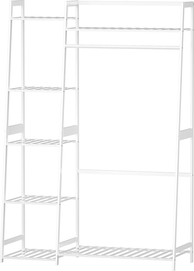 NINEDIN Natural Bamboo Clothes Hanger Rack Freestanding Closet ...