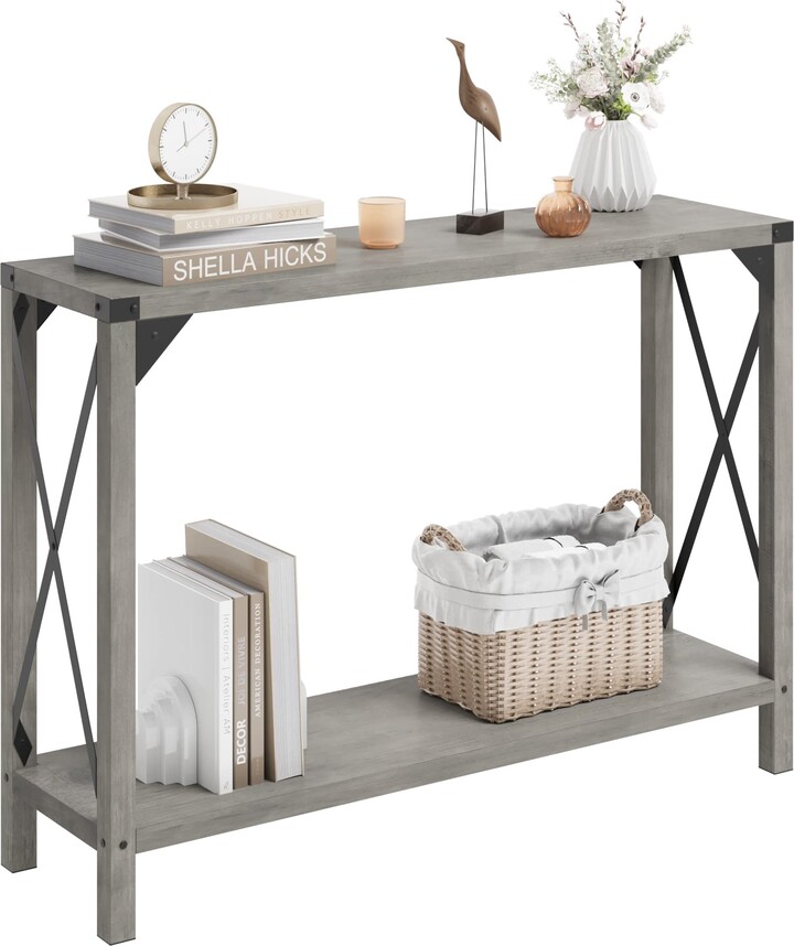 Amyove GCT002 Farmhouse Grey Narrow entrywaytable with Storage Wood ...