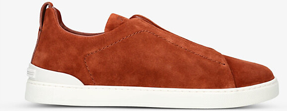 Ermenegildo Zegna Mens Rust Triple Stitch Panelled Suede Low-top ...