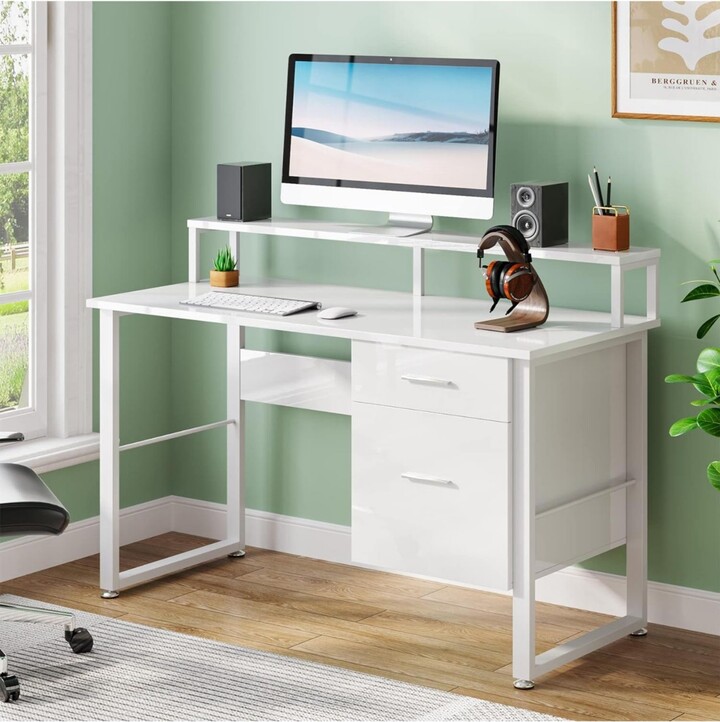 Tribesigns 47 Inches Computer Desk with 2 Drawers, Modern Writing Desk ...