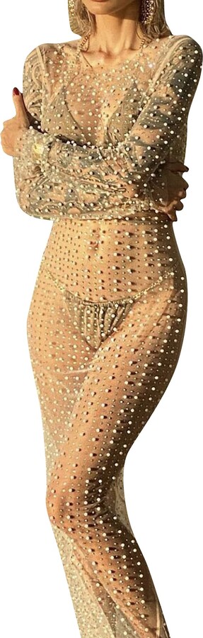 Eilova Orityle Women Sexy Rhinestone Swimsuit Cover Ups See Through ...