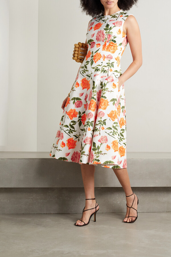 Emilia Wickstead Mara Floral-print Faille Midi Dress - Orange - ShopStyle