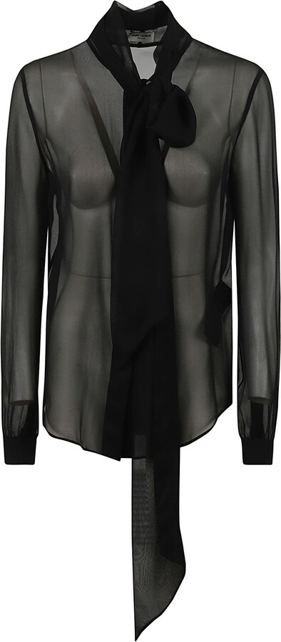 Saint Laurent See-through Bow Detail Shirt - ShopStyle T-shirts