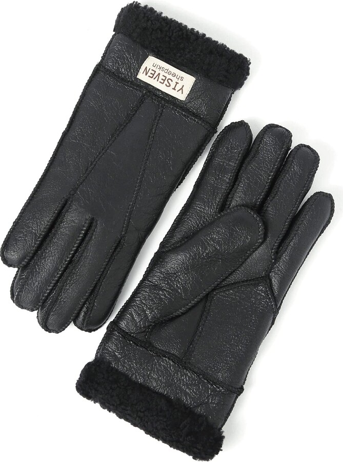 YISEVEN Womens Winter Sheepskin Shearling Leather Gloves Mittens Wool ...