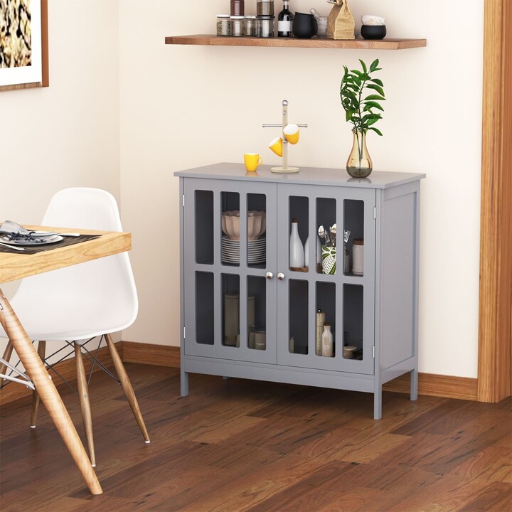kleankin Storage Sideboard Buffet Cabinet Credenza with 2 Transparent ...