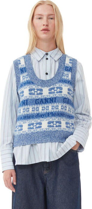 Ganni Re-cut Logo Wool Mix Vest - ShopStyle Tops