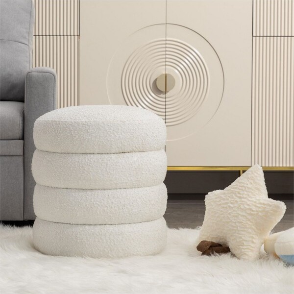 Otto Upholstered Pouf Ottoman,Ivory Boucle Round Ottoman,18.5 ...