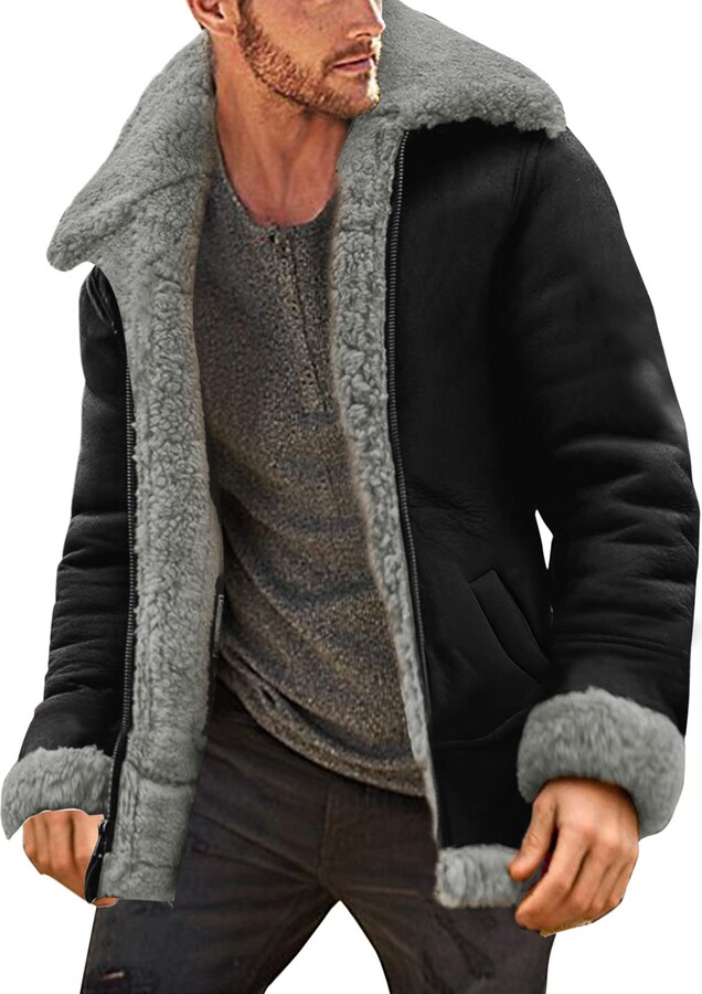 HANXIULIN Fleece Plush Jacket Fluffy Warm Zip Wool Jacket Men's Winter ...