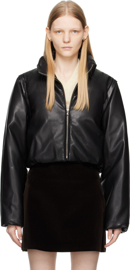 Low Classic Black Cropped Faux-Leather Down Jacket - ShopStyle