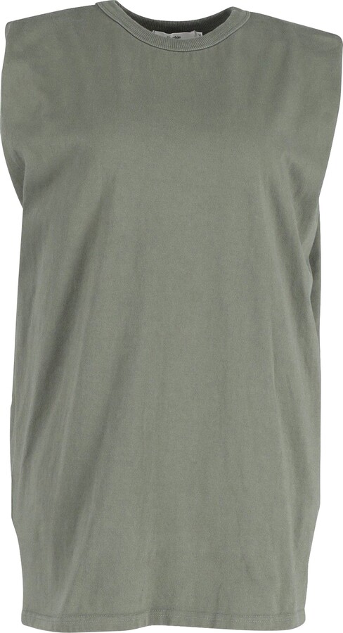 The Frankie Shop Tinna Padded Shoulder Muscle Dress in Olive Green ...