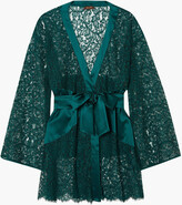 Coco de Mer London Titania belted satin-paneled stretch-lace robe ...