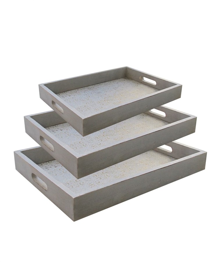 Jay Import American Atelier Wooden Grey with Gold Design Serving Tray ...