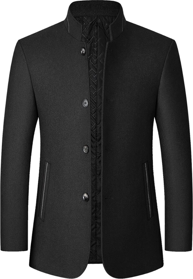 Szshaoye Mens Wool Trench Coat Winter Double-Layer Thicken Peacoat ...