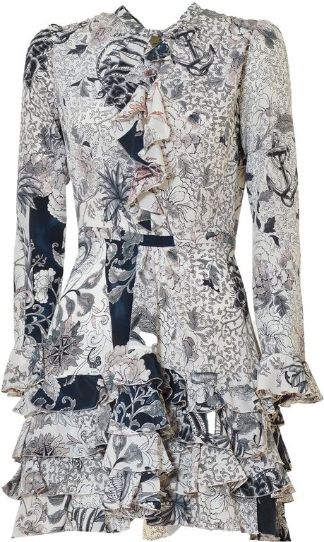 Etro Floral Printed Ribbon Embellished Mini Dress - ShopStyle