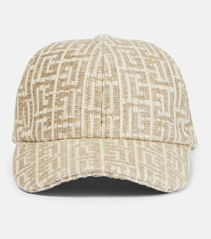 Balmain Raffia-effect monogram baseball cap - ShopStyle Hats