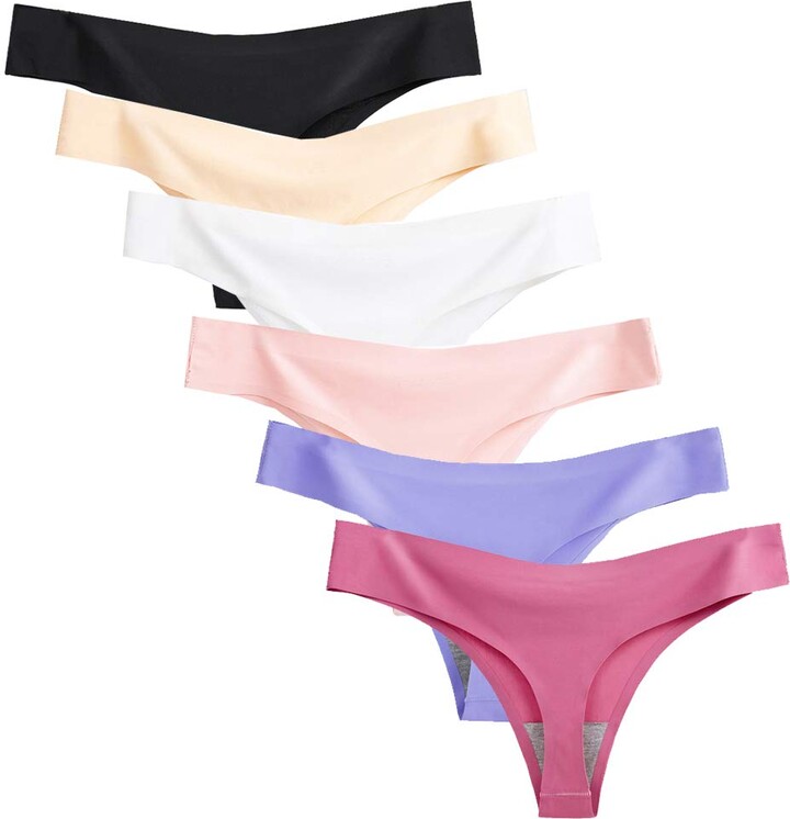 Nightease Women's Silk Thong Pack of 6 No Show Panties Low Rise G ...