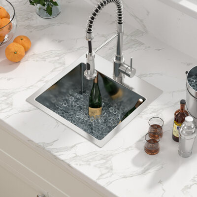 Sarlai 15'' L Drop-In Stainless Steel Square Single Bowl Kitchen Sink ...