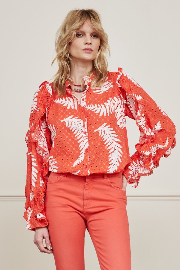 Fabienne Chapot Josie Broderie Blouse Hot Coral - ShopStyle Long Sleeve ...