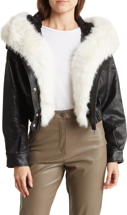 AZALEA WANG Faux Fur Trim Faux Leather Crop Jacket - ShopStyle