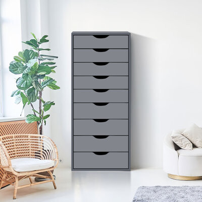 Inbox Zero 9 Drawer Tall File Cabinet, Office Drawer with Wooden ...