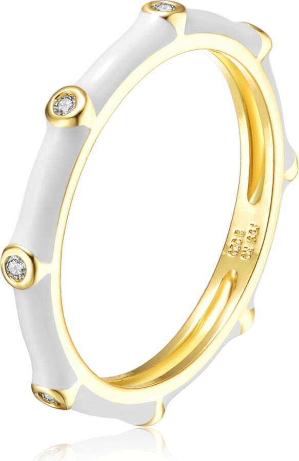 GiGiGirl 14k Yellow Gold Plated with Cubic Zirconia Creme Enamel Bamboo Kids/Teens Stacking Ring ...