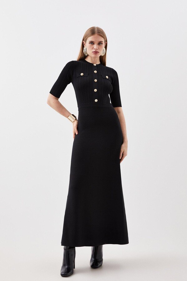 Karen Millen Viscose Blend Rib Knit Military Half Sleeve Midaxi Dress ...