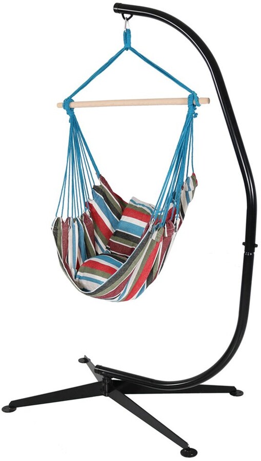 Sunnydaze Hanging Hammock Chair Swing With 2 Cushions And C-Stand ...
