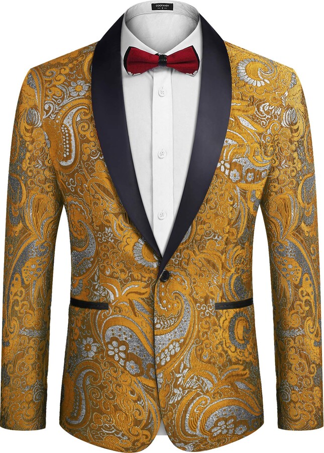 COOFANDY Men's Floral Dress Suit Luxury Embroidered Wedding Blazer ...
