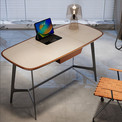 Rite Treasure Ivory Rectangular Stainless Steel + Saddle leather desks ...