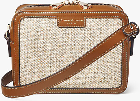 Aspinal of London Womens Oatmeal Camera Logo-print Fabric and Leather ...