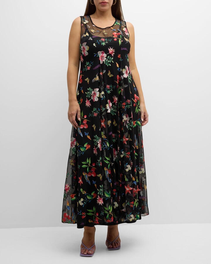 Johnny Was Plus Size Emilda Embroidered Mesh Maxi Dress - ShopStyle