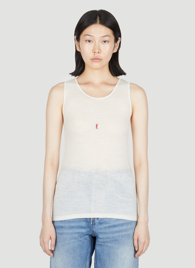 Saint Laurent Logo Embroidery Wool Tank Top - Woman Tops Beige S ...