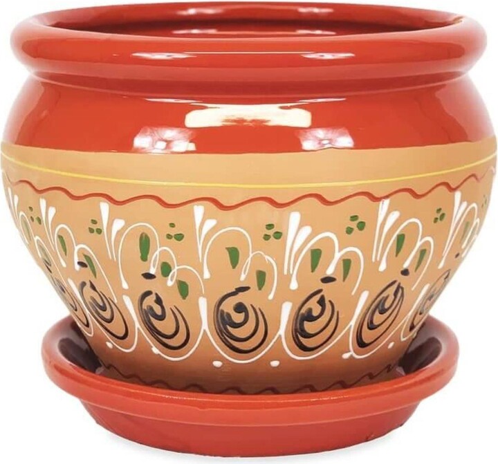 Verano Spanish Ceramics Inca Hand Painted Outdoor Garden Bola Plant Pot ...