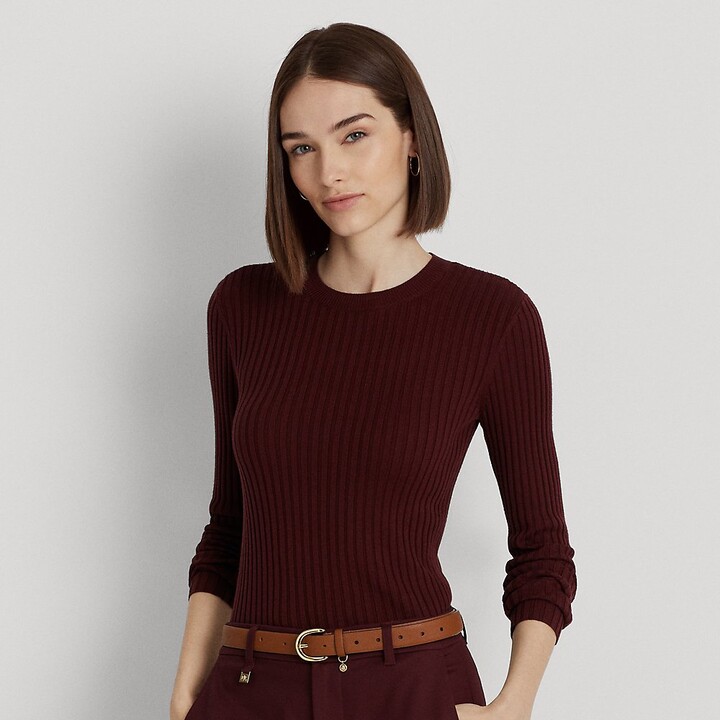 Lauren Petite Ralph Lauren Rib-Knit Silk-Blend Sweater - ShopStyle