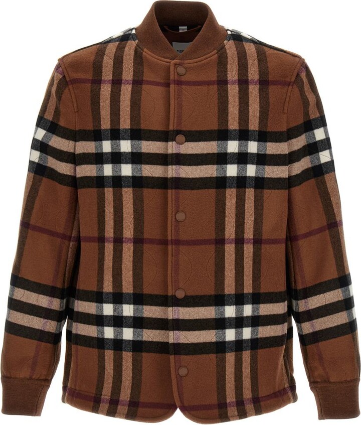 Burberry Check wool bomber jacket - ShopStyle