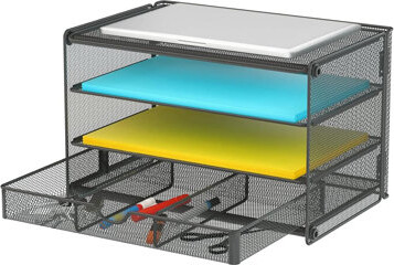 Inbox Zero Black Mesh 3-Tier Paper Sorter with Extra Sliding Drawer ...