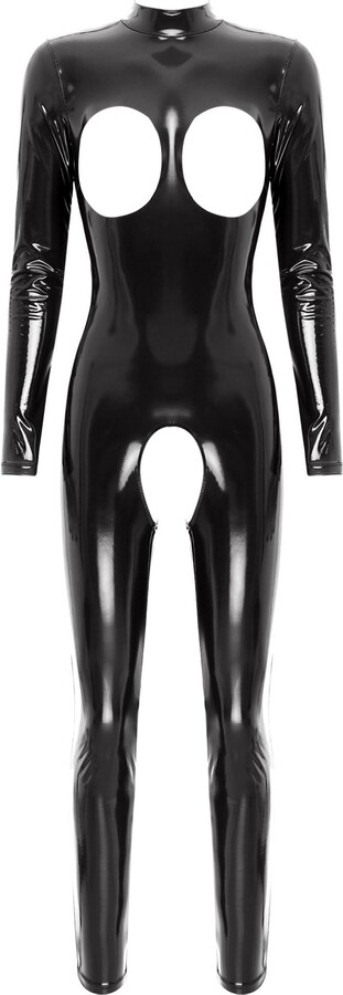 Choomomo Women's Wetlook PVC Bodysuit Sleeveless Hollow Out Full Body ...