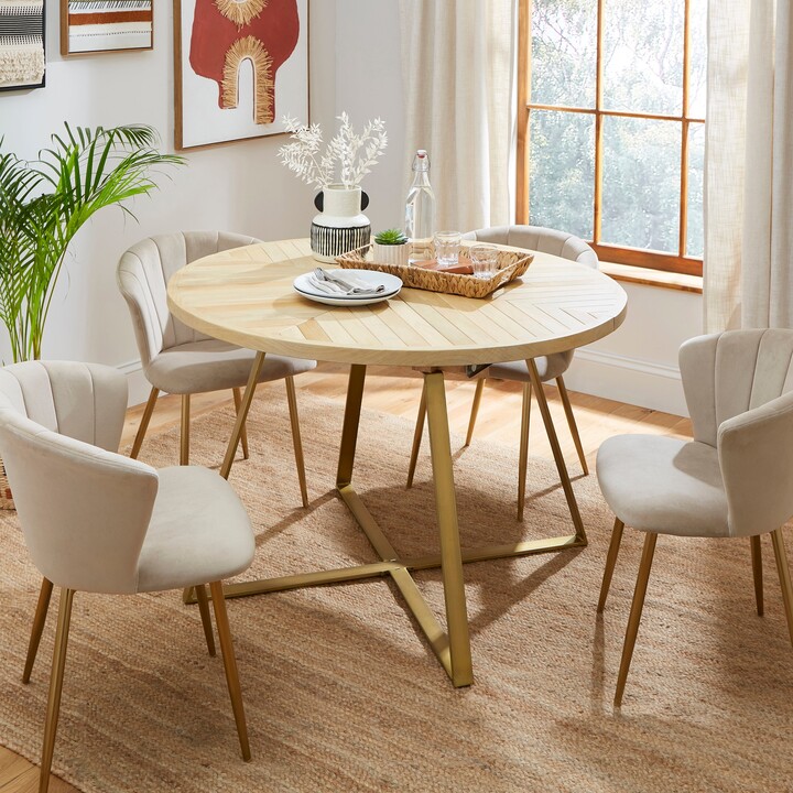 Dunelm Kara 6 Seater Round Parquet Extendable Dining Table, Mango Wood ...