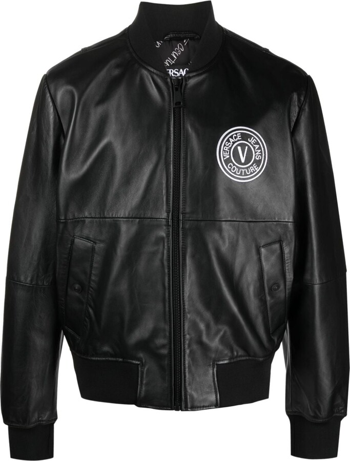 Versace Jeans Couture Logo-Embroidered Leather Jacket - ShopStyle