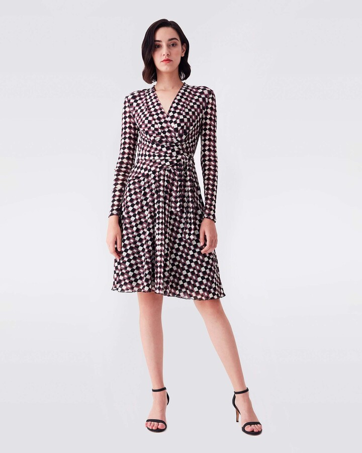 Diane von Furstenberg Brenda Mesh Faux-Wrap Dress in Nomad Tartan ...