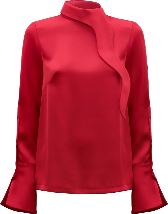 Julia Allert Luxury Silk-Feel Satin Blouse Red - ShopStyle