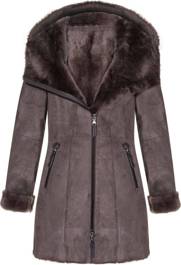 Infinity Leather Merino Sheepskin Hooded Coat-Ryde - Beige - ShopStyle ...