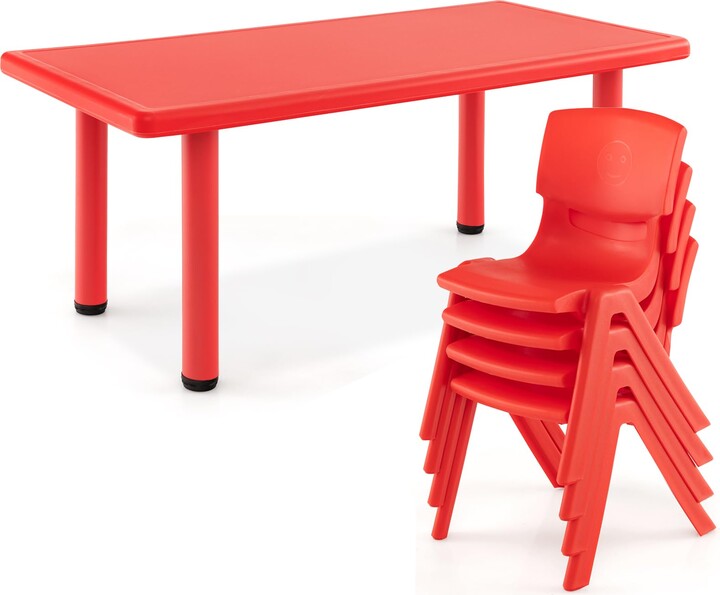 Axidou 48" L x 24" W Kids Table and 4 Chairs Set: Toddler Activity ...