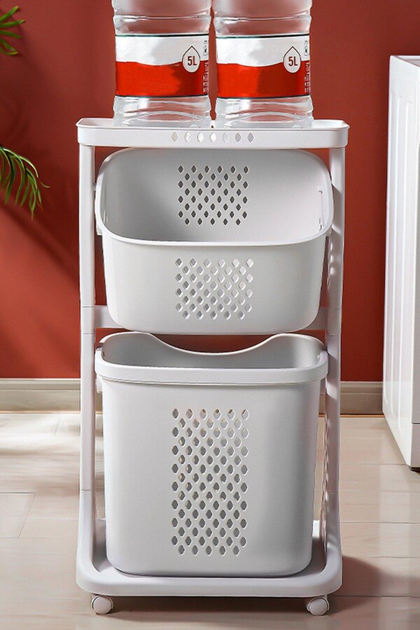 Living and Home 2 Tiers Laundry Basket Ventilated Clothes Storage Shelf ...