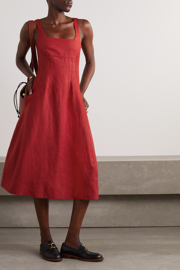 Chloé Linen Midi Dress - Red - ShopStyle