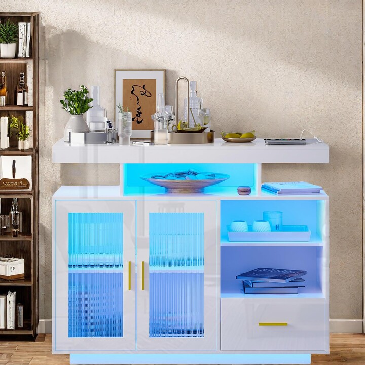 GlasFlength Sideboard Buffet Wireless Charging Station Sideboard&Buffet ...