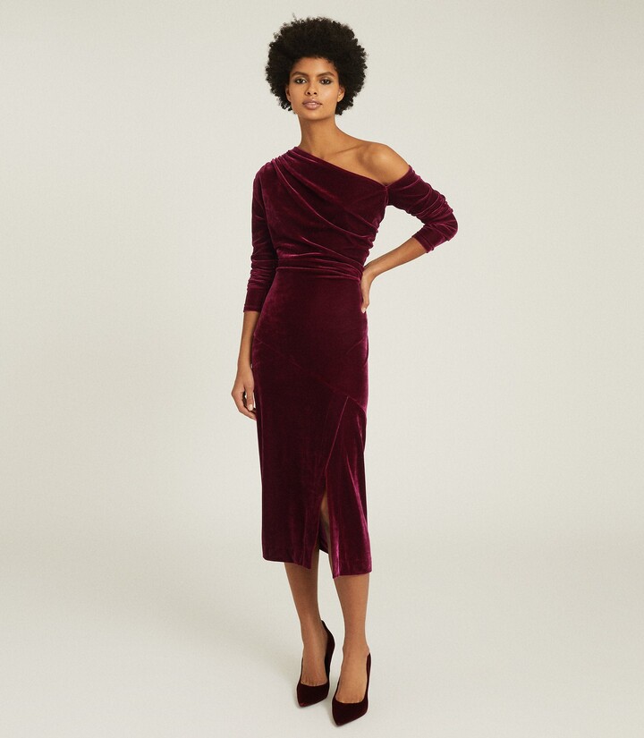 Reiss BELLA VELVET MIDI DRESS Berry - ShopStyle